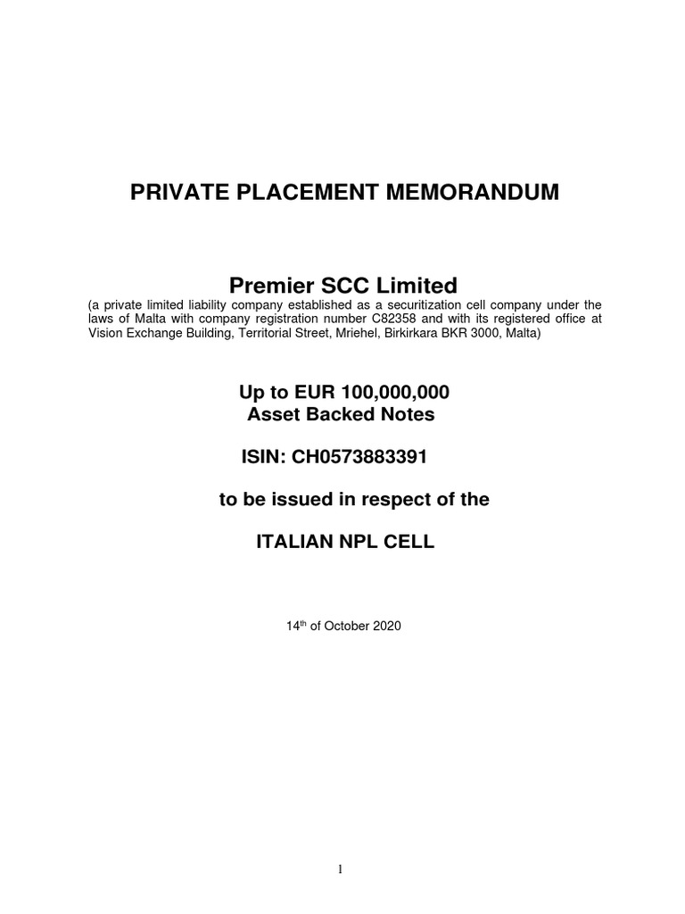 Italian NPL Cell 8 Notes Up To 100M Eur 25.11.2025 PPM 14.10.2020 | PDF ...