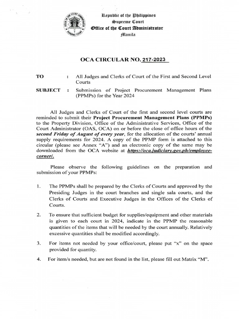 OCA Circular No. 217-2023 | PDF | Printer (Computing) | Justice
