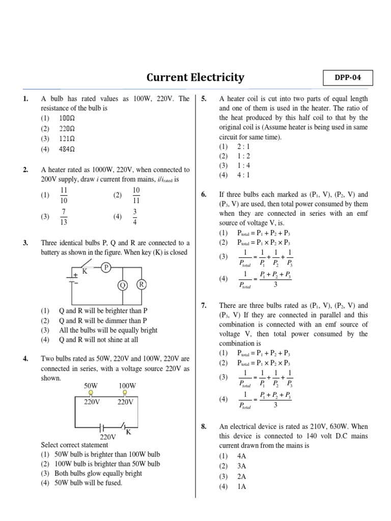 Current Electricity - DPP 04 (Of Lec 06) | PDF | Series And Parallel ...