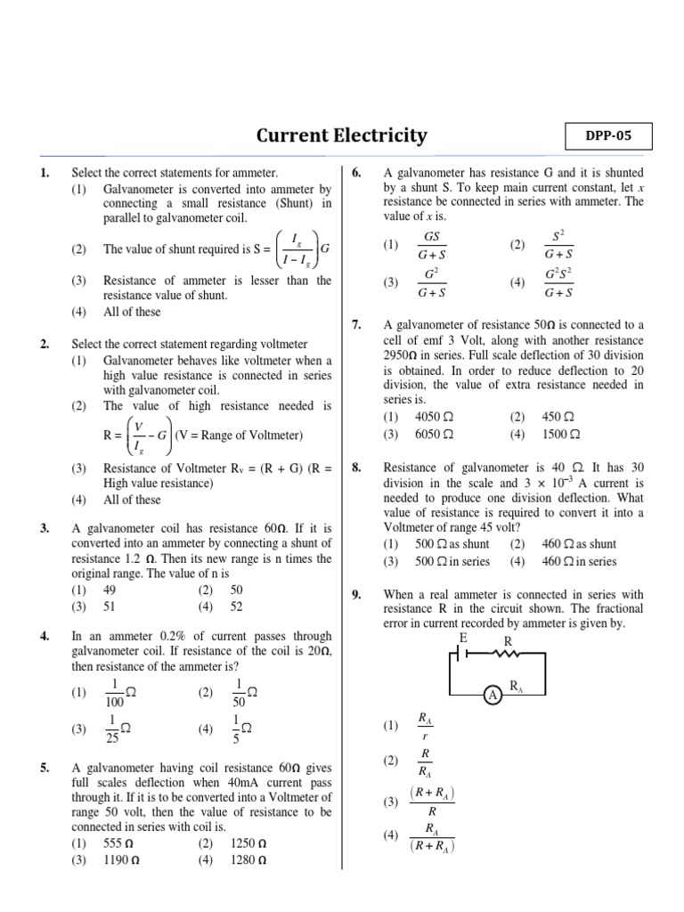 Current Electricity - DPP 05 (Of Lec 08) | PDF | Materials Science | Metrology
