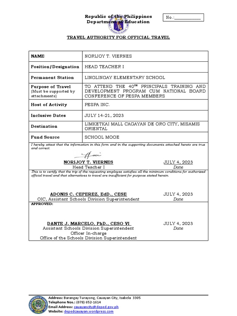 Travel Order | PDF