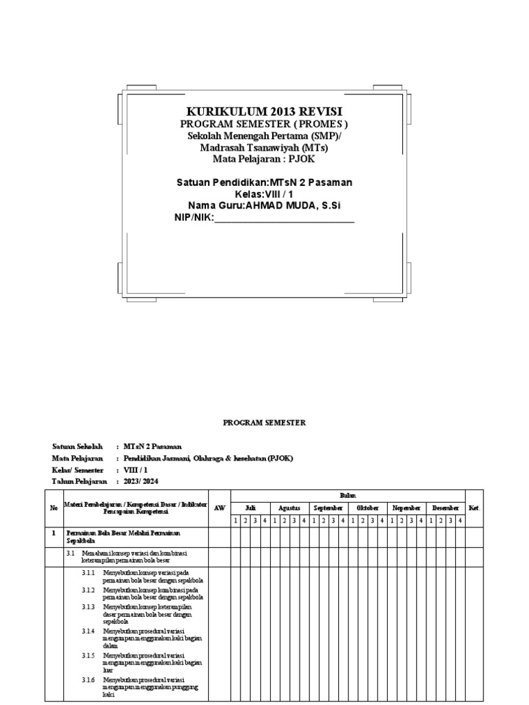 Program Semester Pjok 8 | PDF