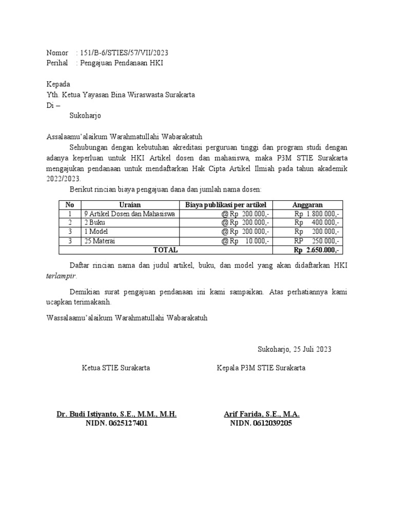 Pengajuan Pendanaan Hki 2022 - 2023 | PDF