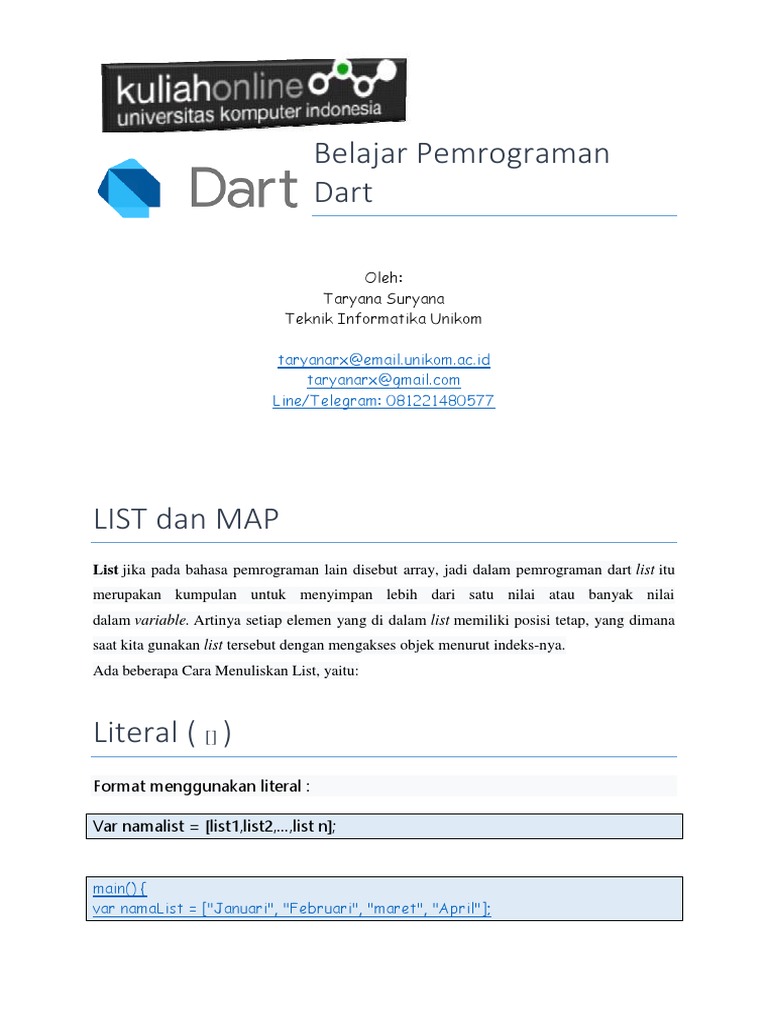List Atau Array Dan Map Dalam Dart | PDF