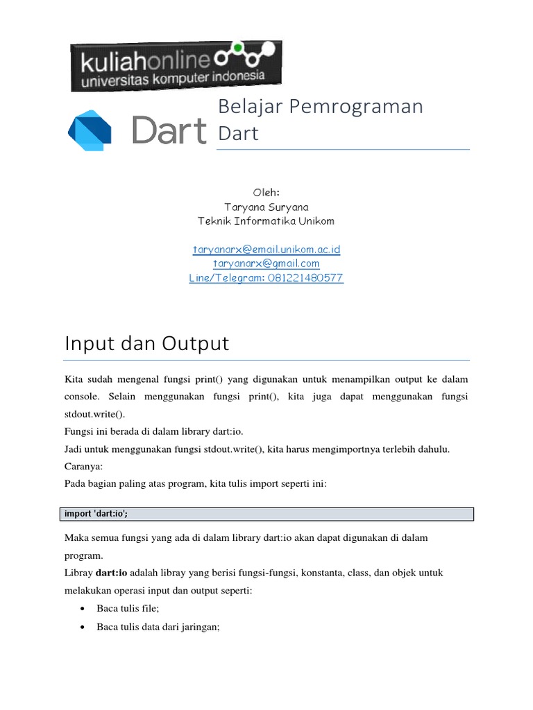 Input Dan Output Dalam Dart | PDF