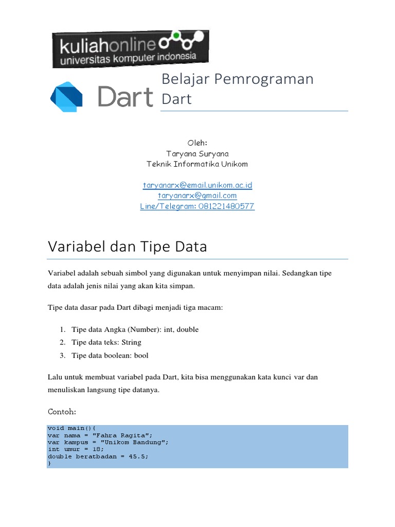 Variabel Dan Tipe Data Dalam Dart | PDF Variabel Dan Tipe Data Dalam Dart | PDF