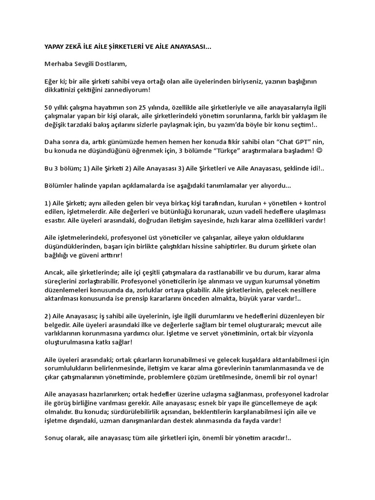 Yapay Zeka Ile Aile Sirketleri Ve Aile Anayasasi... (E-Makale) ARD | PDF