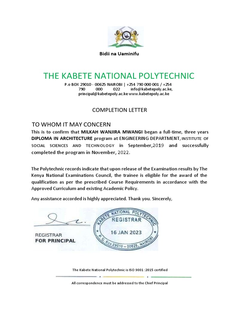 Completion Letter | PDF