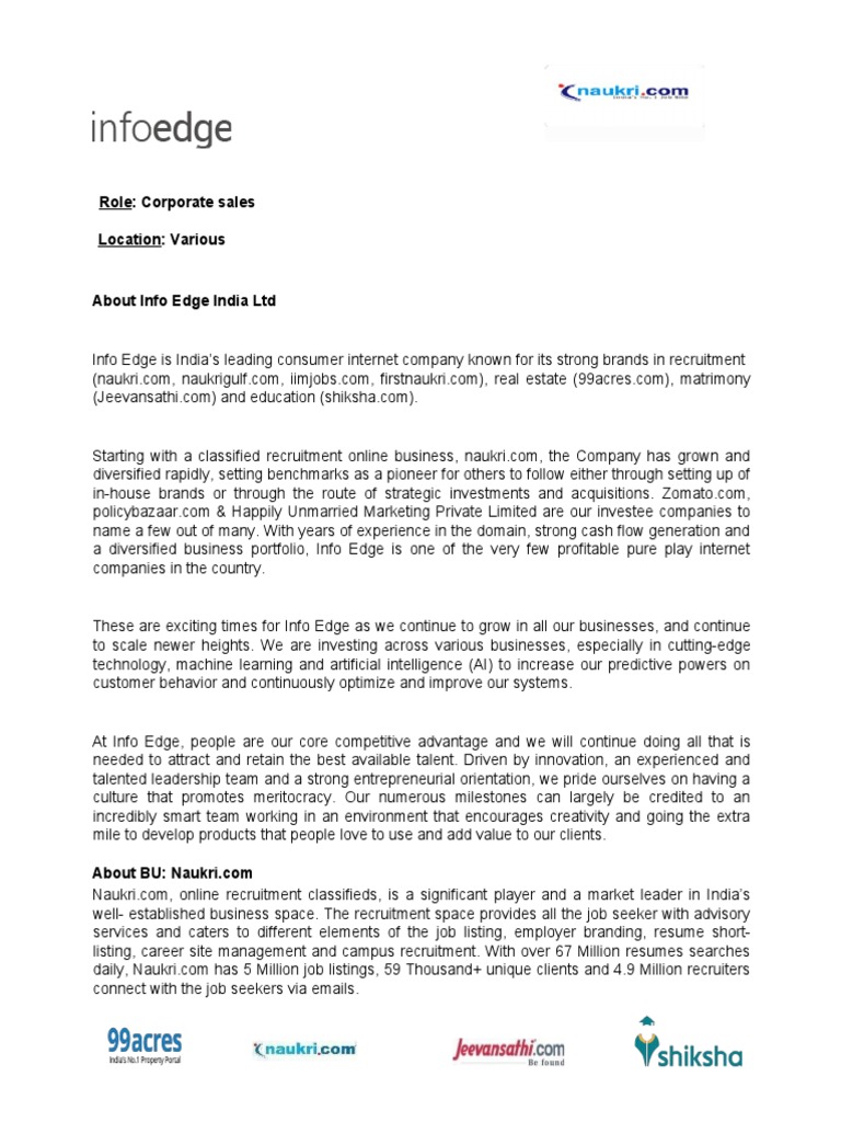 JD - Corporate Sales | PDF | Sales | Recruitment