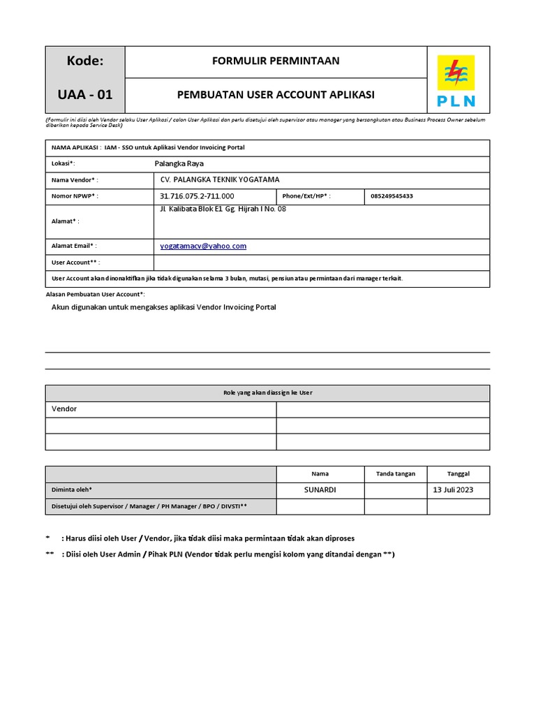 Form Sso - (CV Palangka Teknik Yogatama) | PDF | Bisnis | Pengelolaan ...