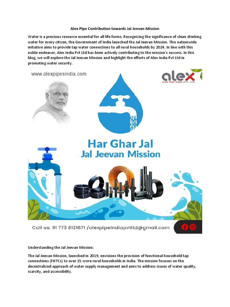 Alex Pipes X Jal Jeevan Mission | PDF | Drinking Water | Water