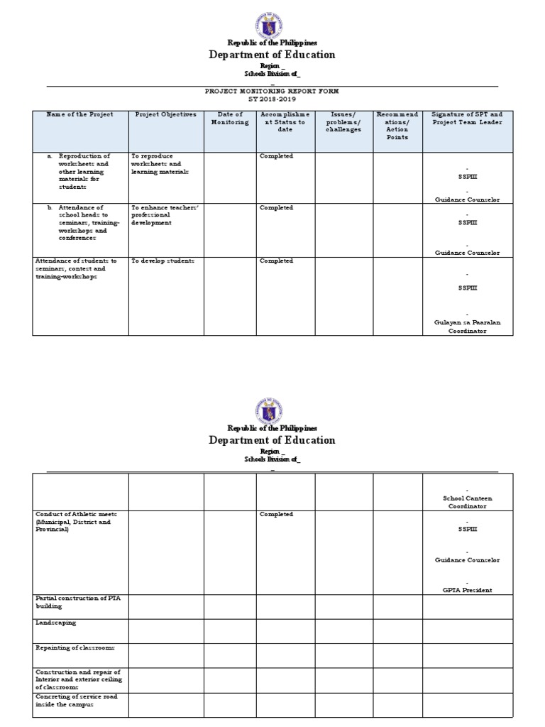 SIP Progress Report Matrix Sample | PDF | Classroom