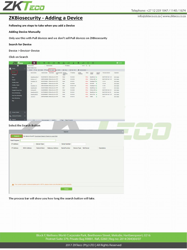 ZKBiosecurity - Adding A Device | PDF
