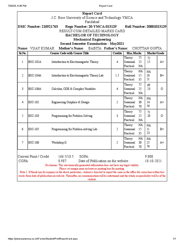 Report Card 2nd Sem | PDF | Physical Sciences | Science