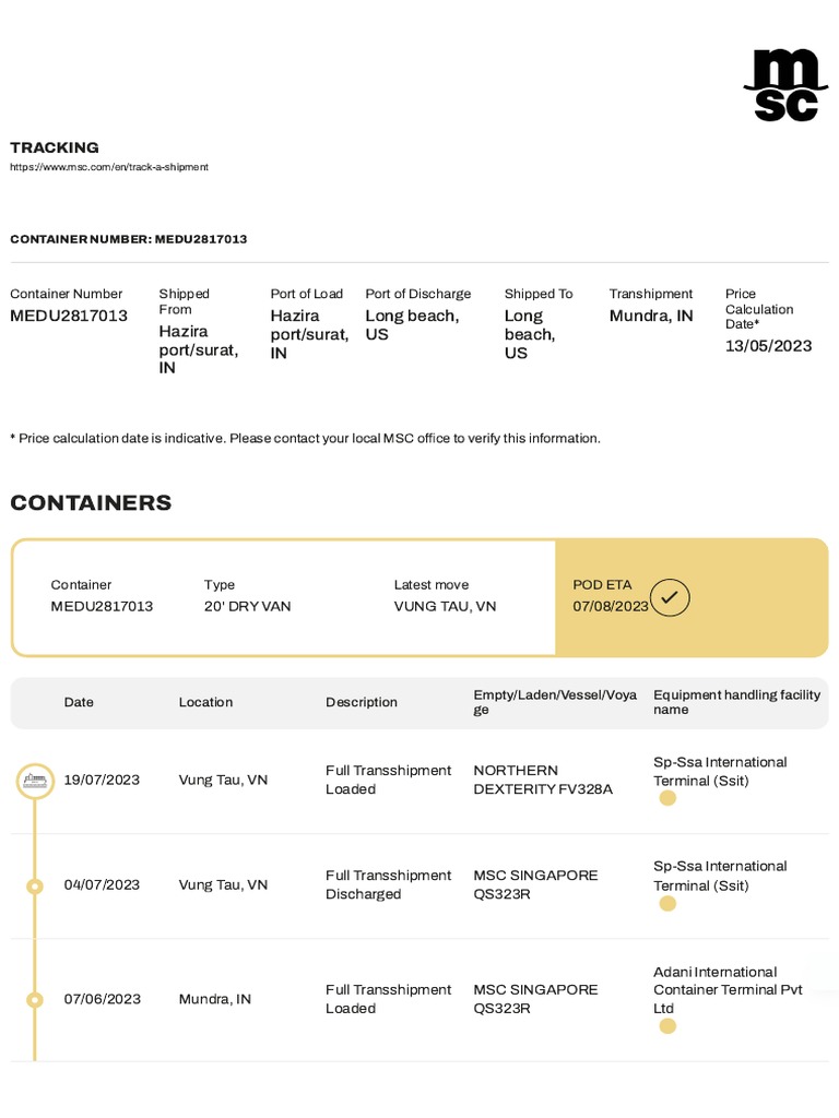 MSC Container Tracking Details | PDF | Port | Supply Chain Management