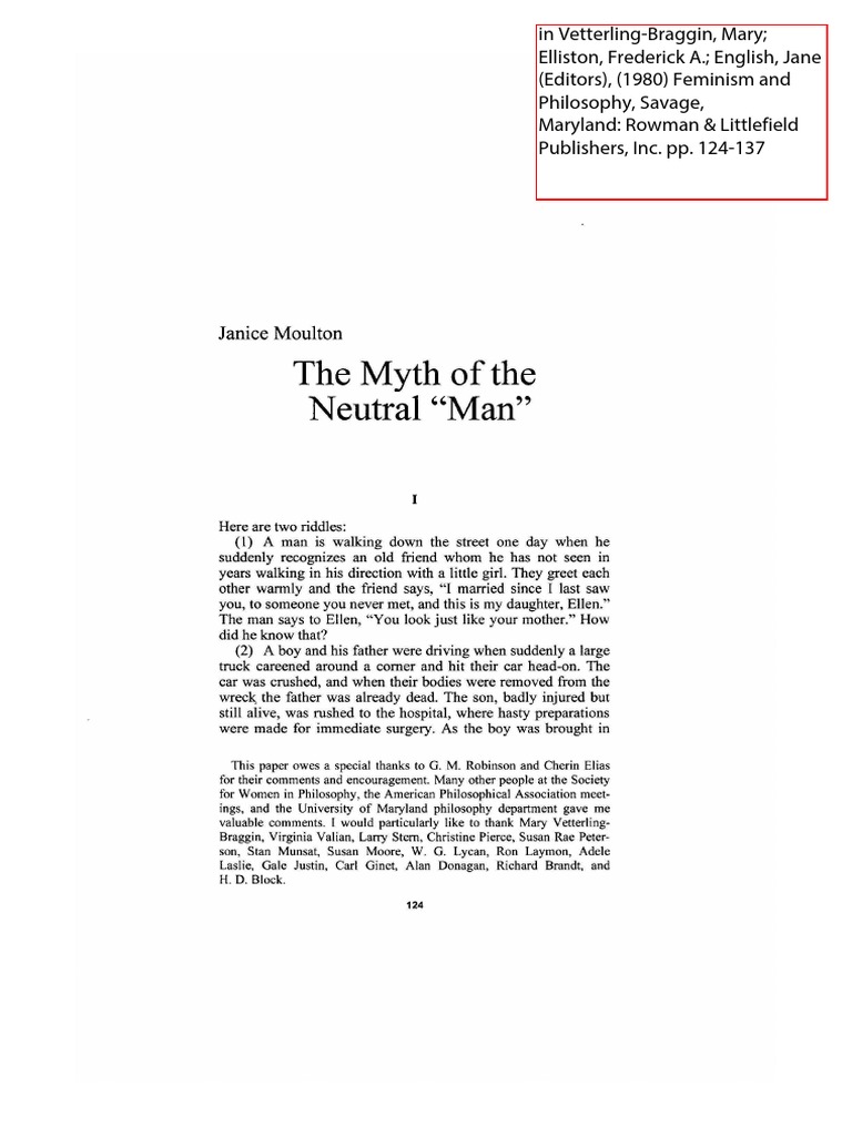 The Myth of The Neutral Man-Janice Moulton | PDF | Grammatical Gender ...