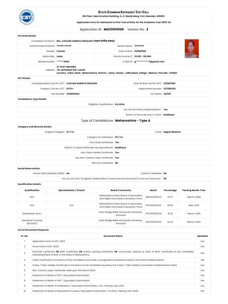 M.Ed. Admission Application 2023-24 | PDF | Vocational Education | Qualifications