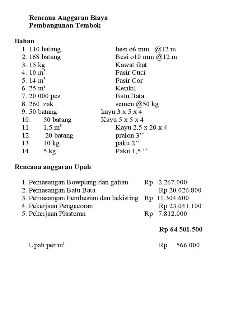 RAB Pembangunan Tembok dan Pagar | PDF | Griya & Taman