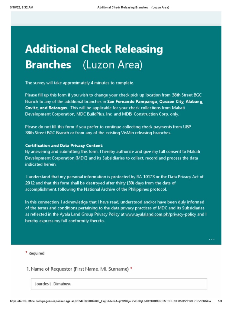 2022-06-15 UNION BANK Additional Check Releasing Branches (Billing ...