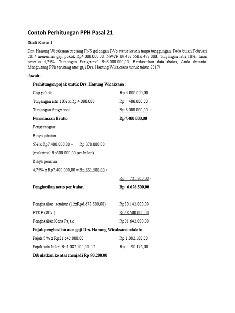 Contoh Perhitungan PPH Pasal 21 | PDF