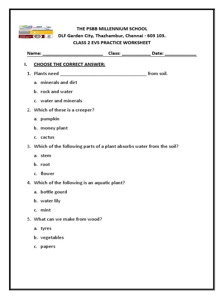 Class 2 EVS Practice Worksheet | PDF | Wellness | Science & Mathematics