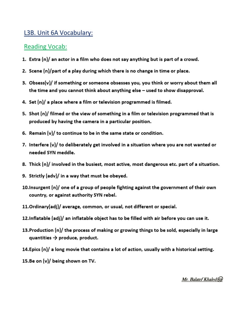 L3B. Unit 6A Vocabulary-1 American English File | PDF | Language Arts ...