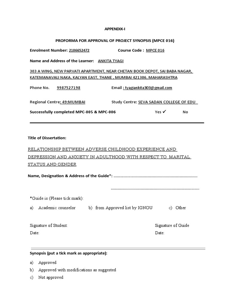 Ankita Synopsis | PDF | Attachment Theory | Mental Disorder