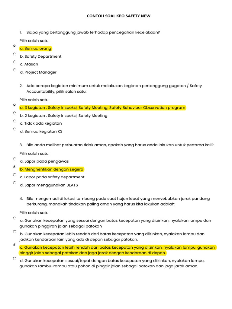Contoh Soal Kpo Safety New 2022 | PDF | Bisnis | Komputer