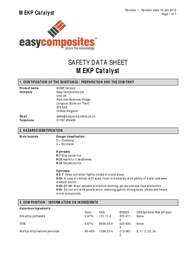 MEKP Catalyst | PDF | Hydrogen Peroxide | Toxicity