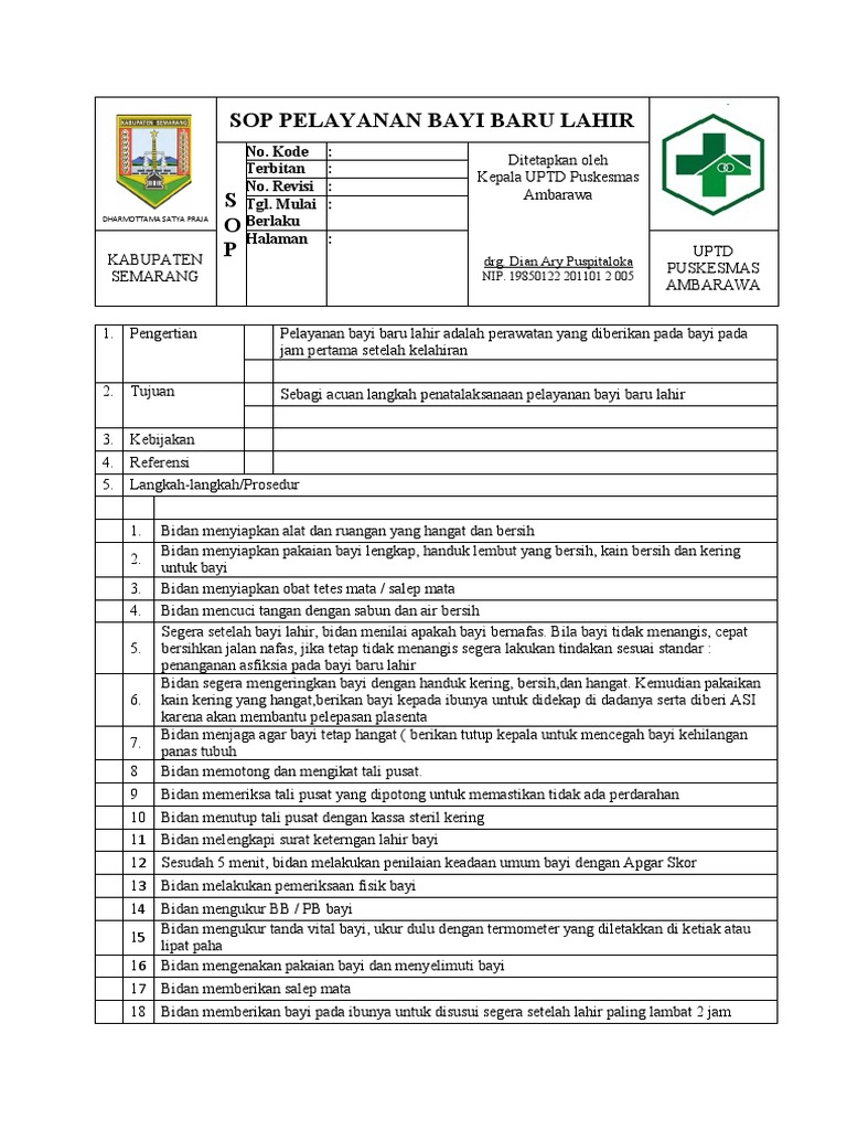 SOP Pelayanan Bayi Baru Lahir | PDF