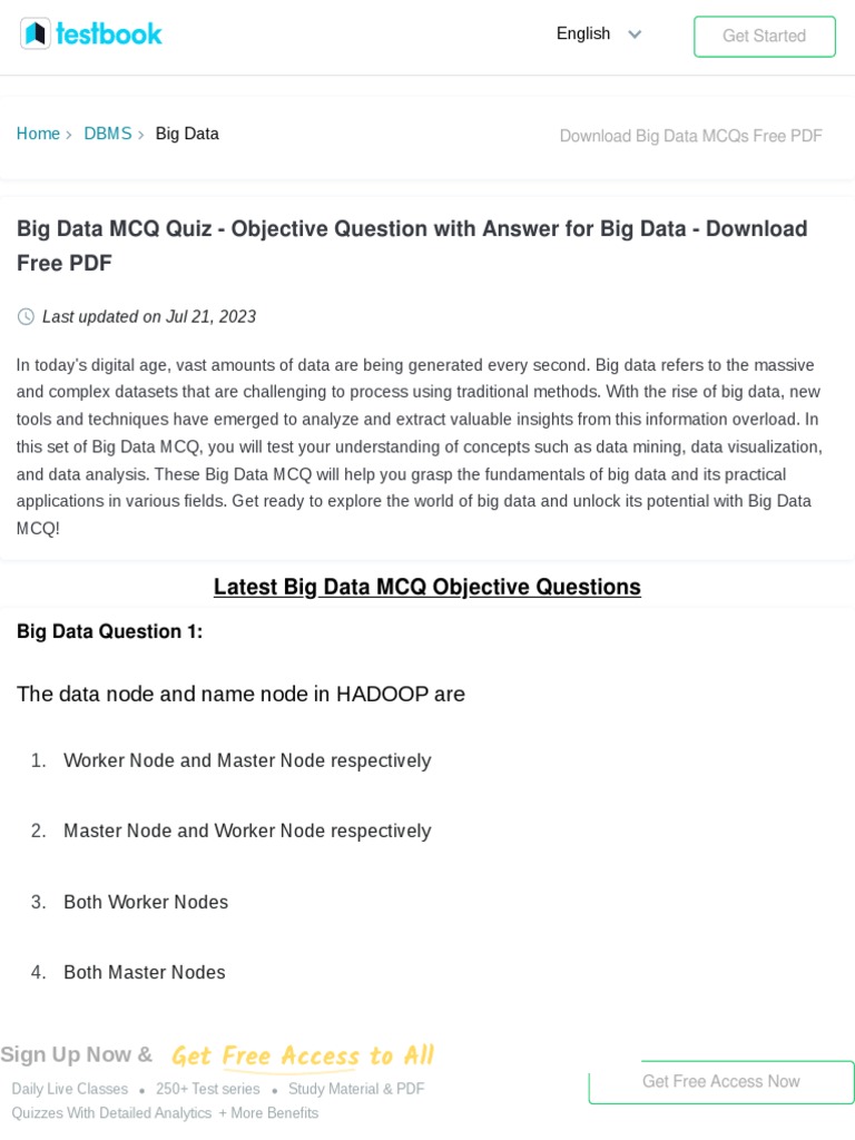 Big Data MCQ (Free PDF) - Objective Question Answer For Big Data Quiz ... Big Data MCQ (Free PDF) - Objective Question Answer For Big Data Quiz ...