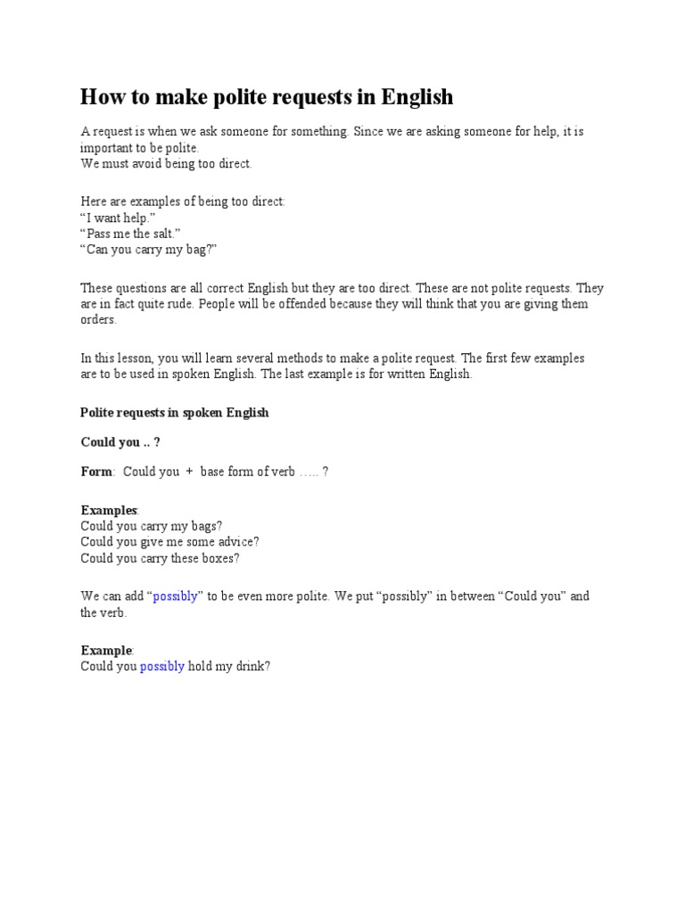 How To Make Polite Requests in English | PDF