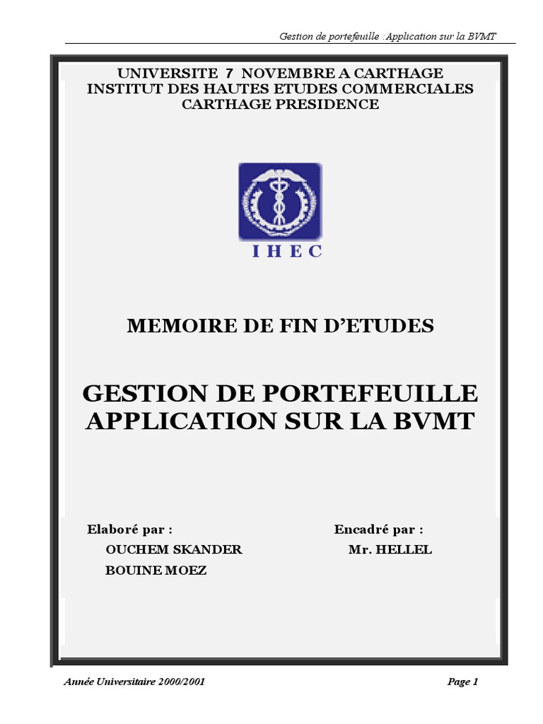 Gestion de Portefeuille sur la BVMT | PDF | Action (Finance) | Utilité ...