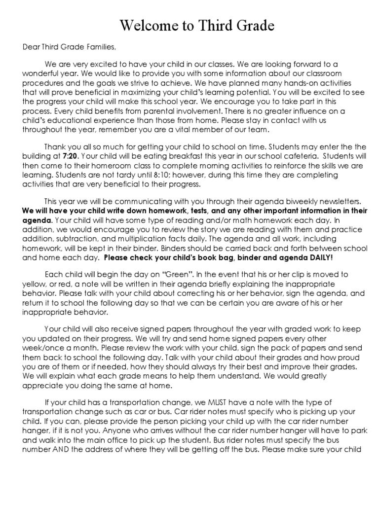 Back To School Family Letter From All Teachers | PDF | Homework | Cognition