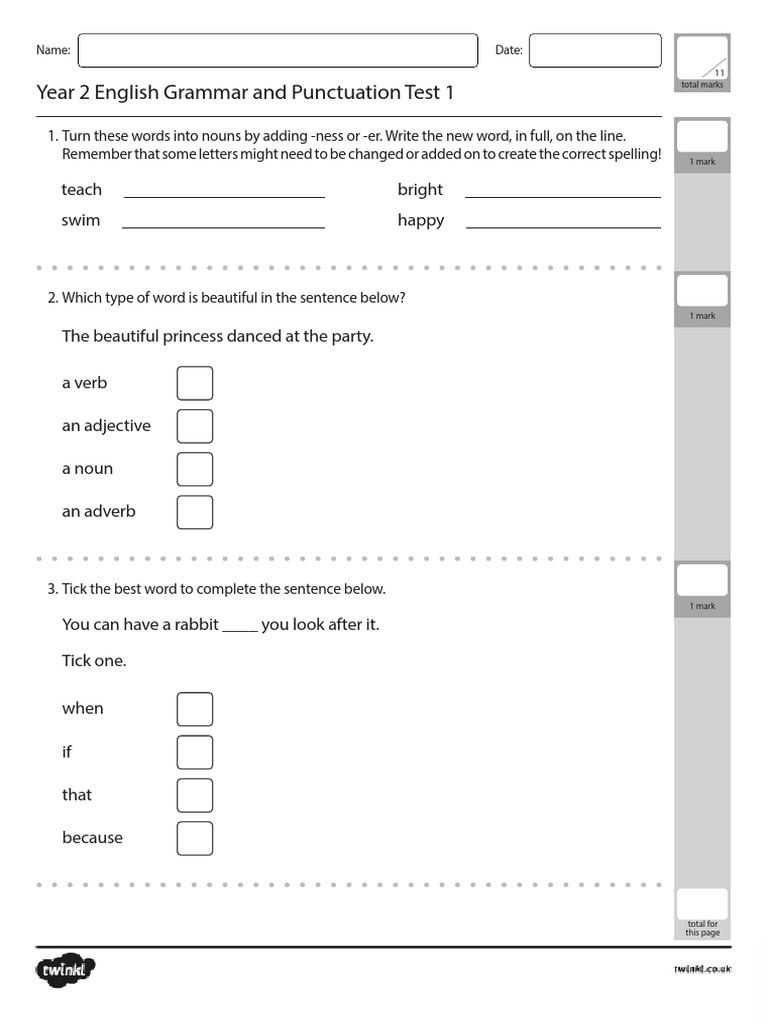 T PA 767 Year 2 Grammar and Punctuation Test 1 - Ver - 3 | PDF ...