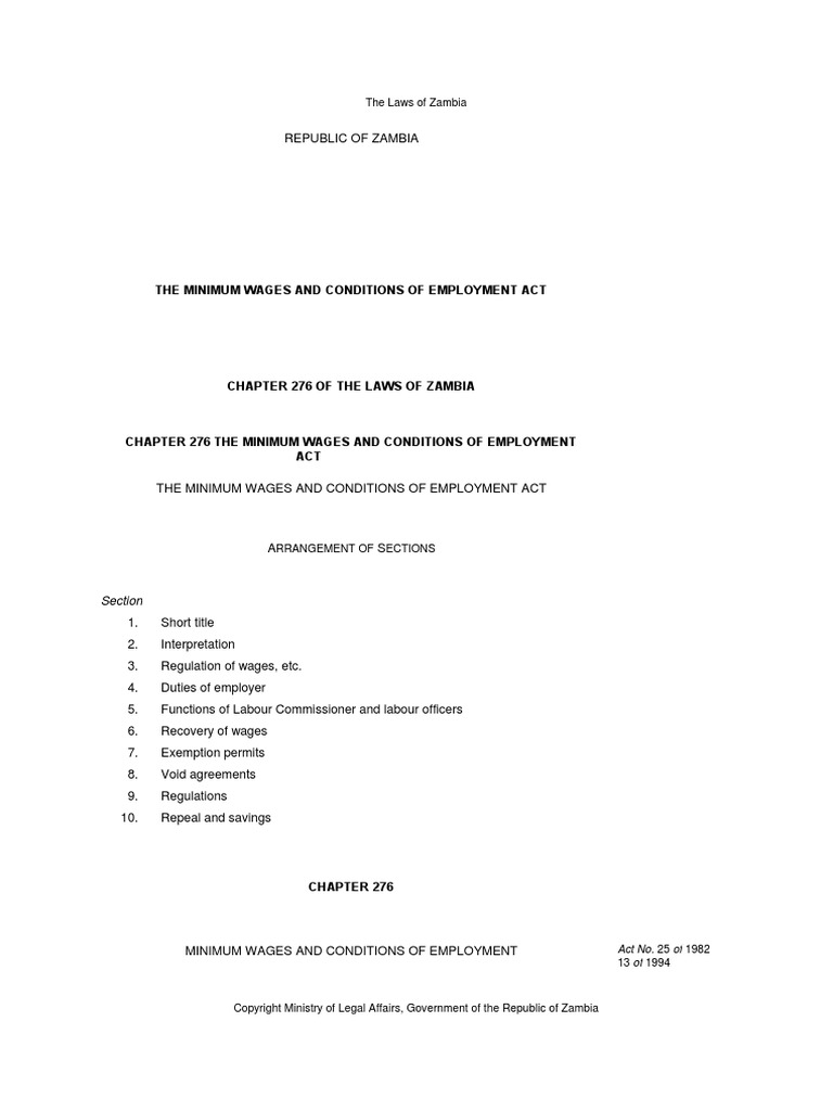 Minimum Wages and Conditions of Employment Act | PDF | Employment ...