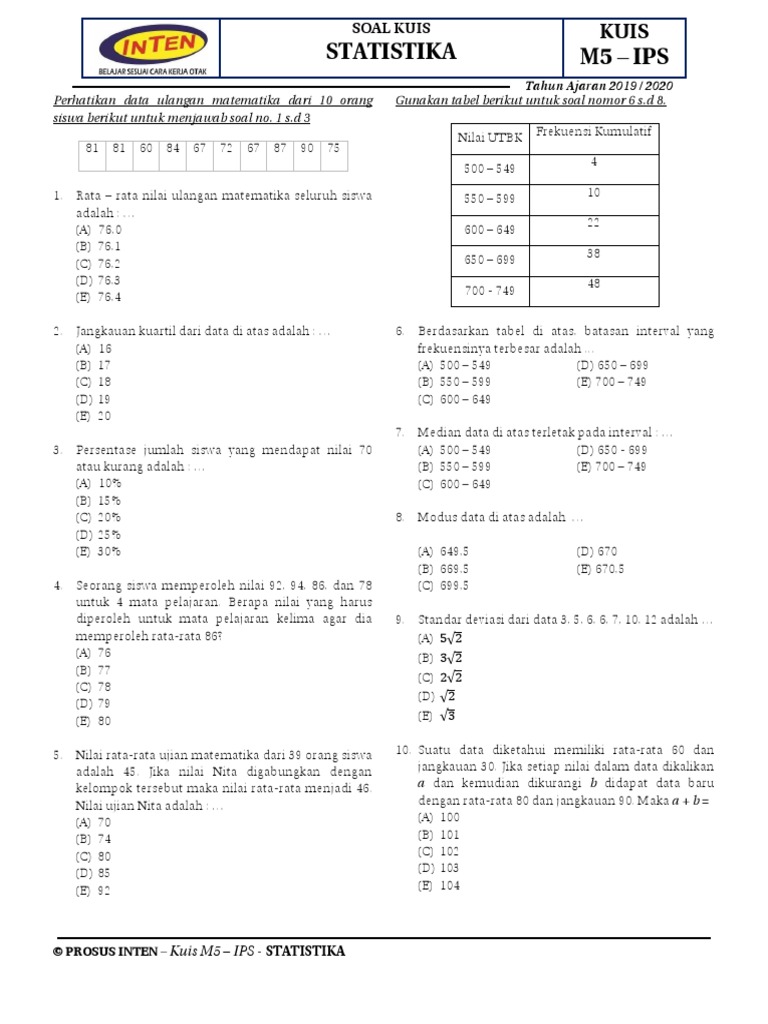 Kuis - M5 - IPS - Statistika | PDF