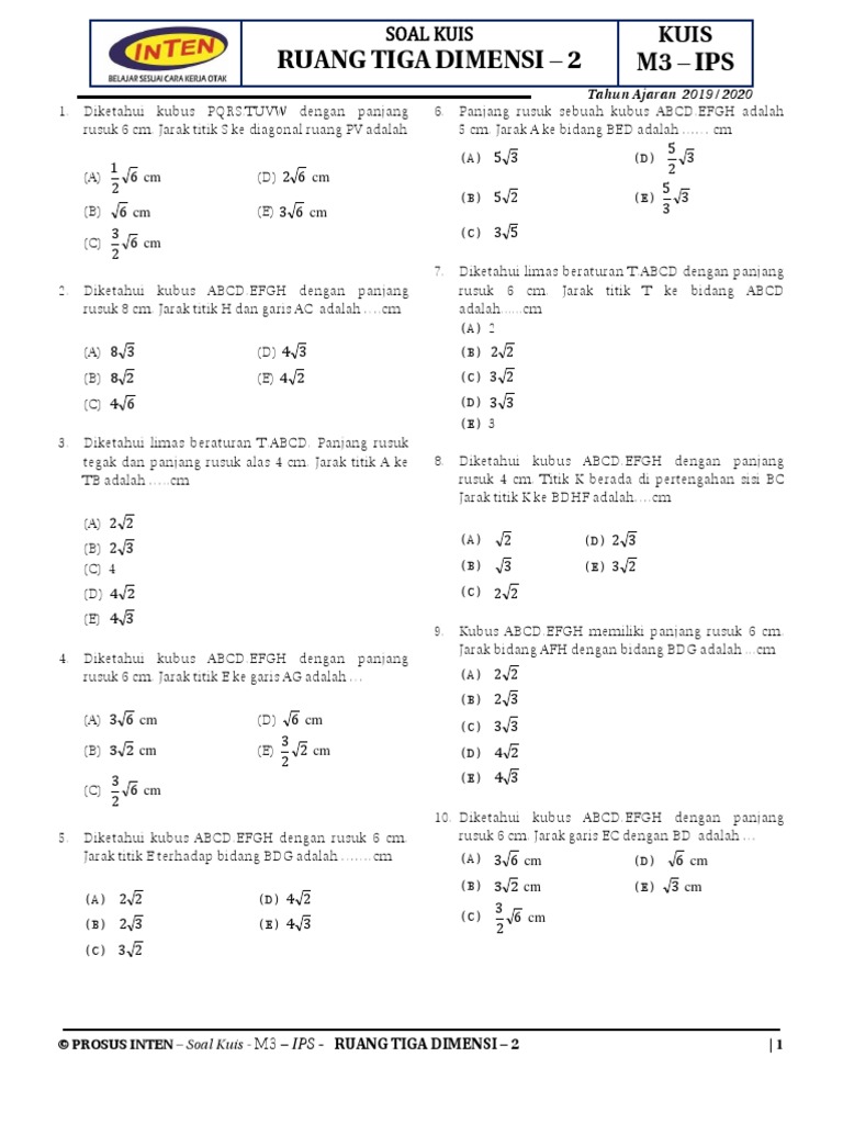 Kuis - M3 - IPS - Ruang Tiga Dimensi - 2 | PDF