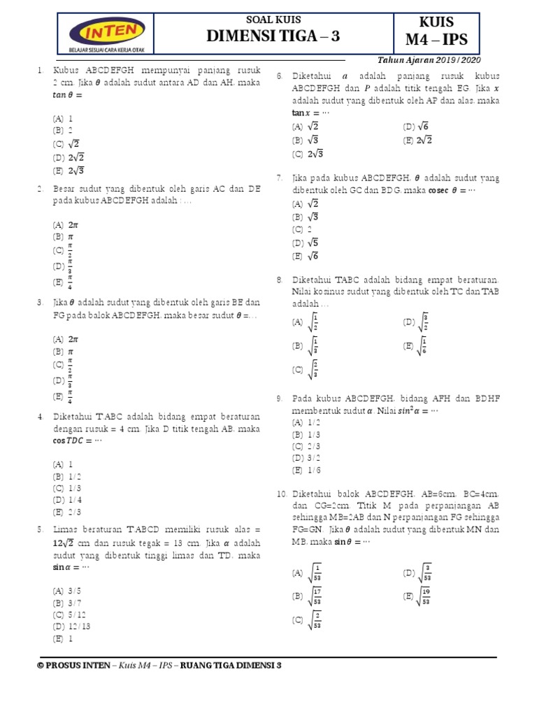 Kuis - M4 - IPS - Ruang Tiga Dimensi - 3 | PDF
