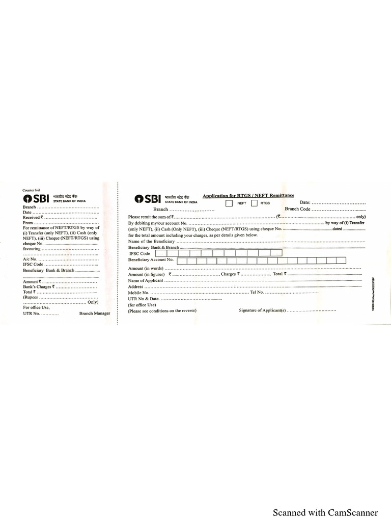 SBI RTGS NEFT Form PDF Latest 2023 | PDF