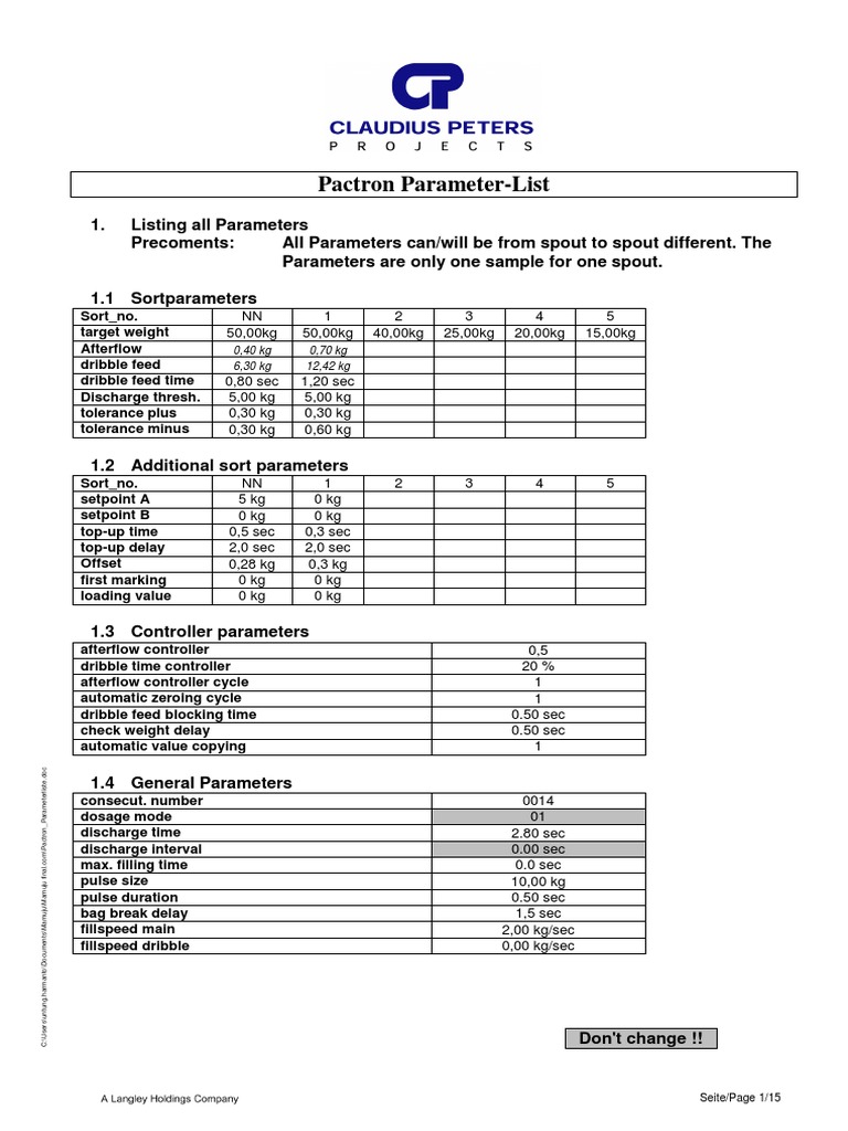 Pactron Parameterliste | PDF | Parameter (Computer Programming) | Mean