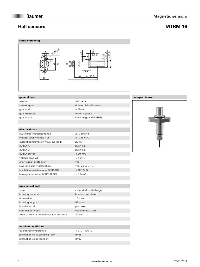 Baumer MTRM Series Hall Sensors Datasheet 02 11 15 2487 | PDF | Electricity | Equipment