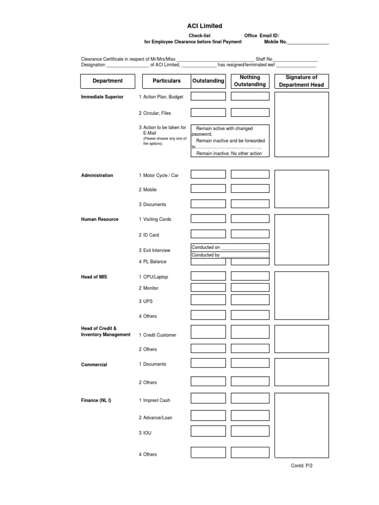 Employee Clearance Certificate Checklist | PDF
