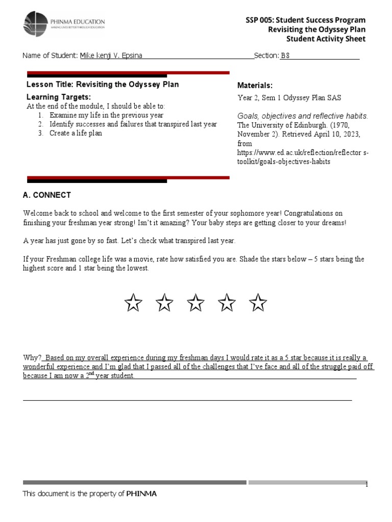 1) SSP 005 - Odyssey Plan - SAS | PDF | Goal | Experience