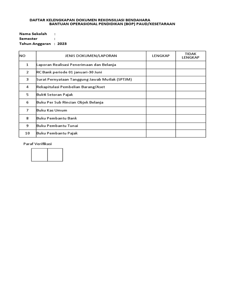 Format Laporan BOP 2023 | PDF