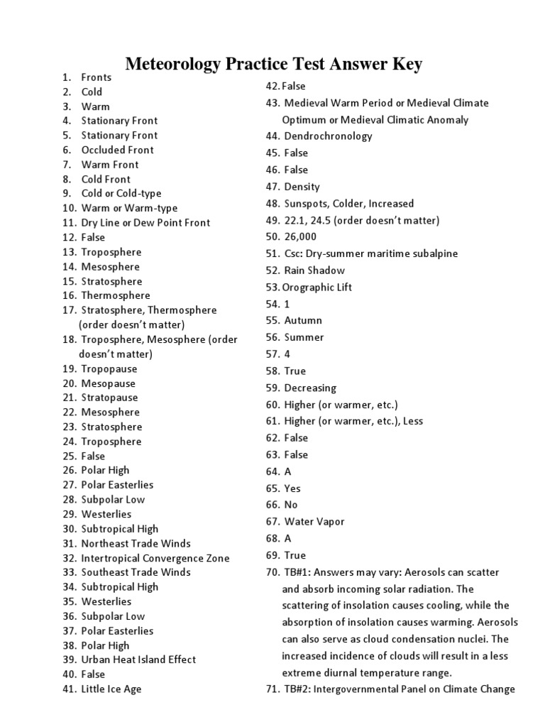 Meteorology Test Key Updated | PDF | Atmosphere Of Earth | Troposphere
