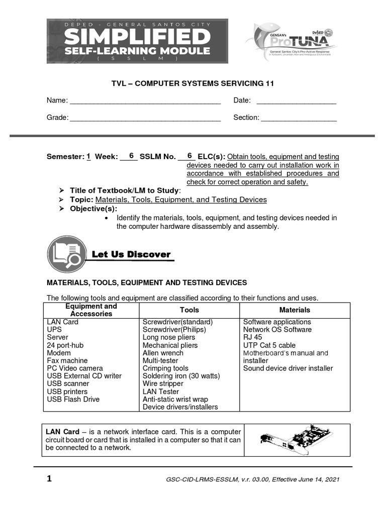 CSS11 SSLM WEEK 6 Tools-Equipment | PDF | Electrical Connector | Usb