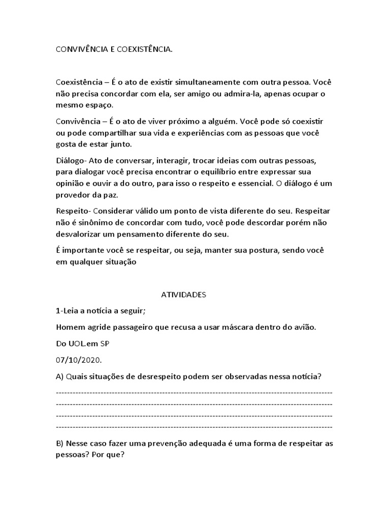 Convivência e Coexistência: Entendendo Respeito | PDF | Autoajuda