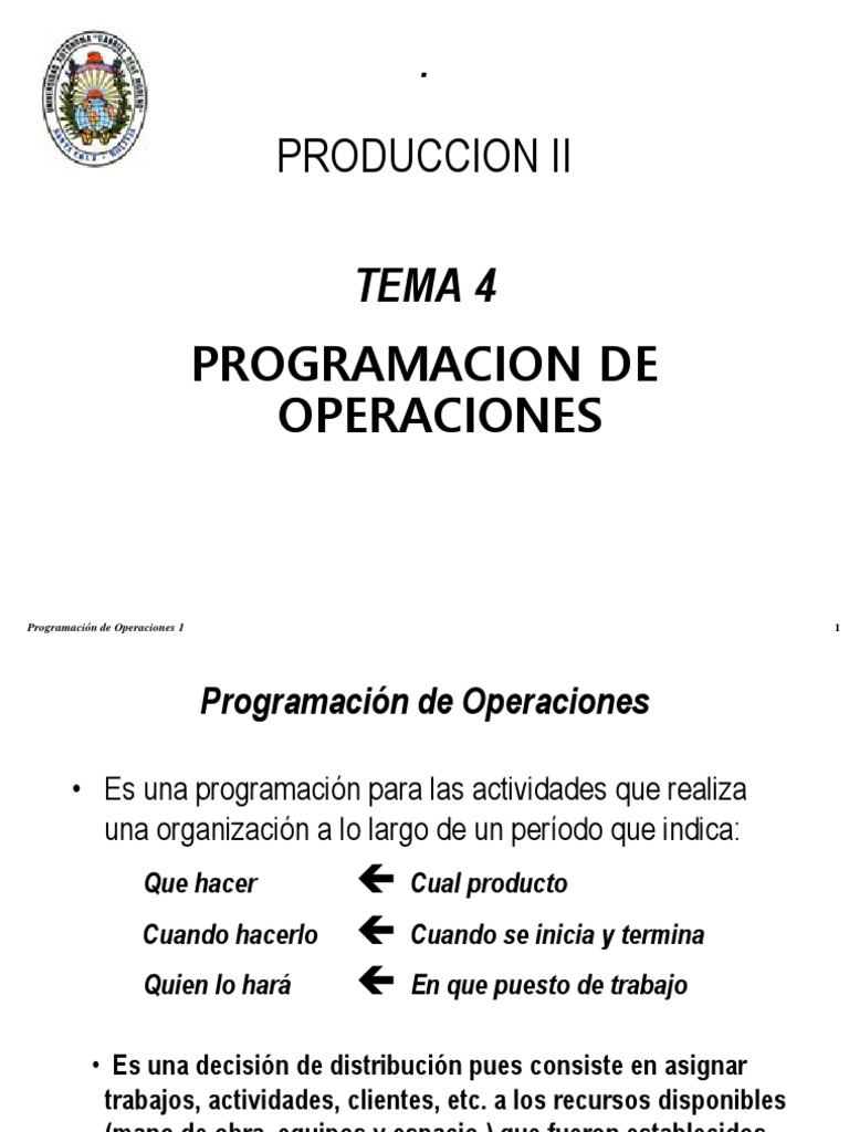 P II - Tema 4 - Programacion de Operaciones | PDF | Planificación | Programación de computadoras
