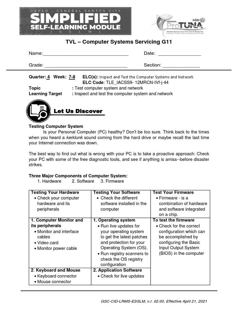 Quarter 4 Week 7 8 SSLM TVL CSS 11 | PDF | Personal Computers | Operating System